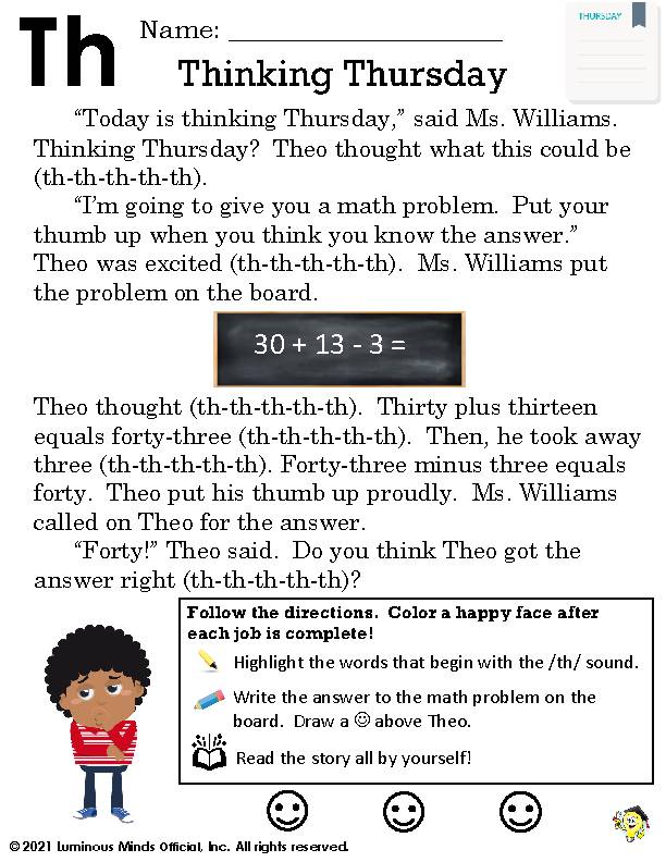Reading Practice with Digraph- th | Thinking Thursday - Classful