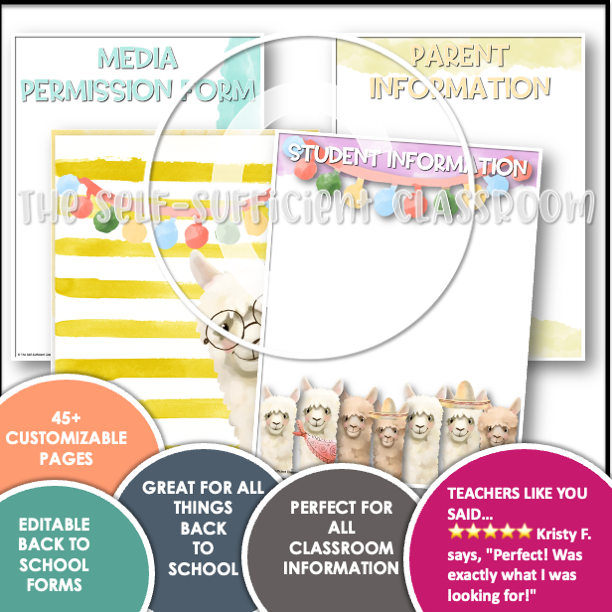 Llama Back to School Forms For Parents - Classful