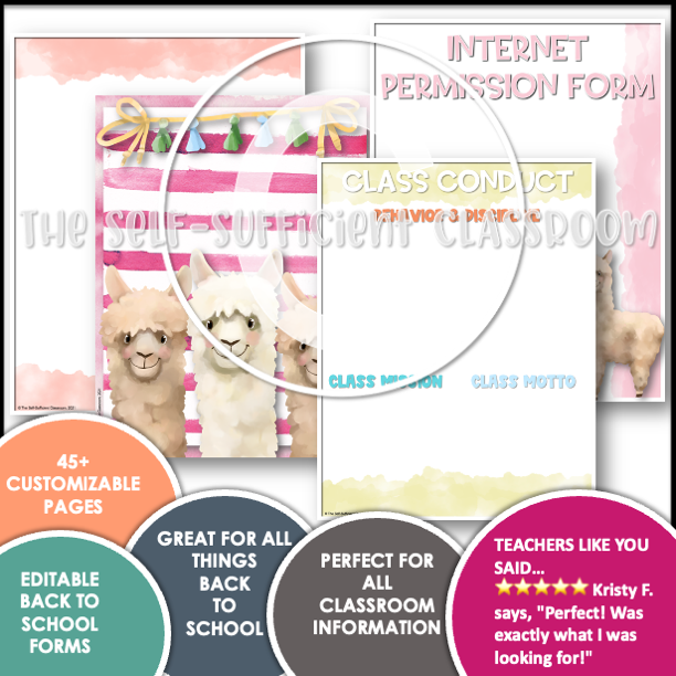 Llama Back to School Forms For Parents - Classful