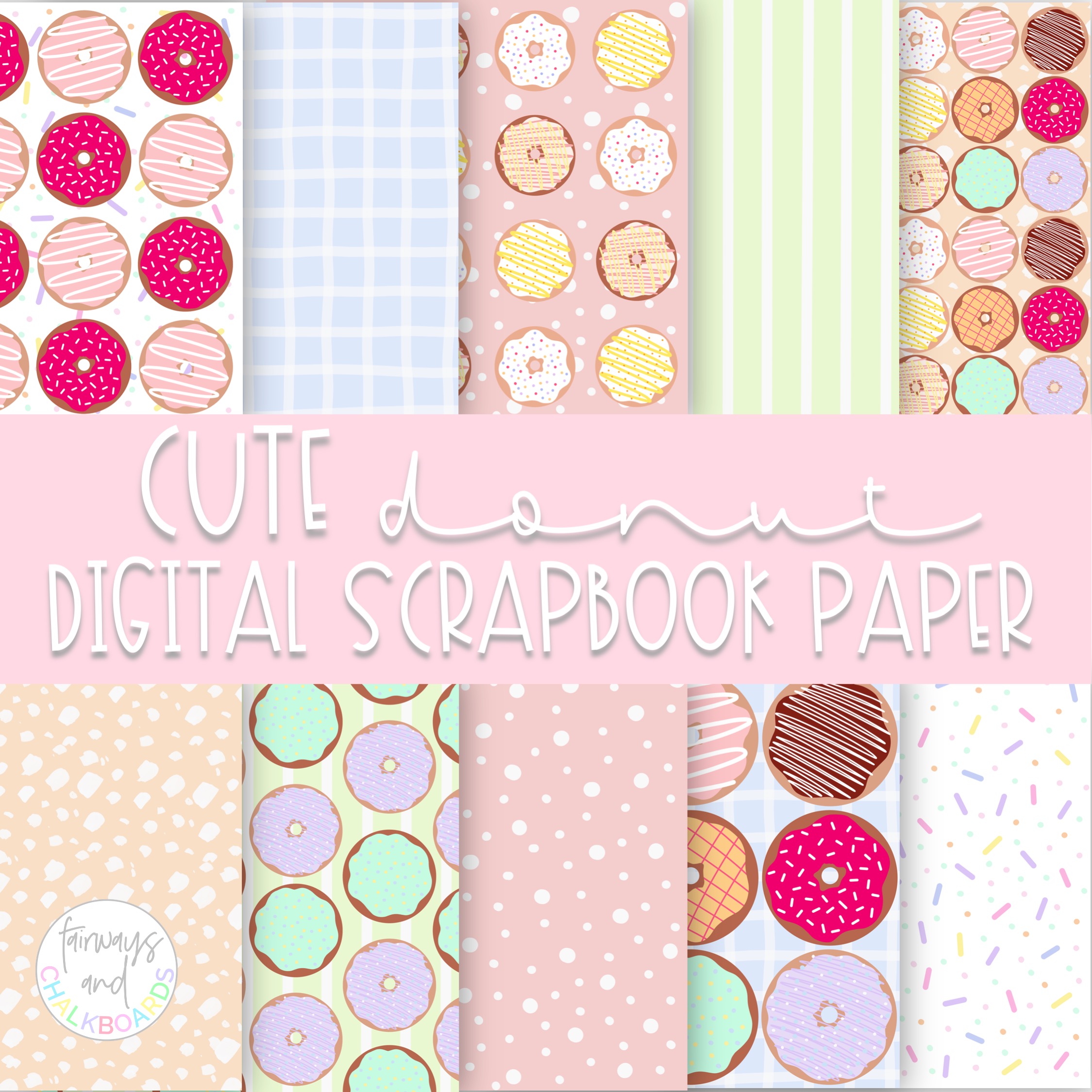 Cute Donut Digital Papers | 12 x 12 - Classful