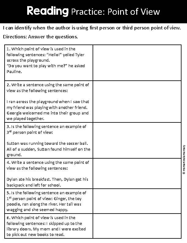 Reading Notes and Practice-Point of View *with answer key* - Classful