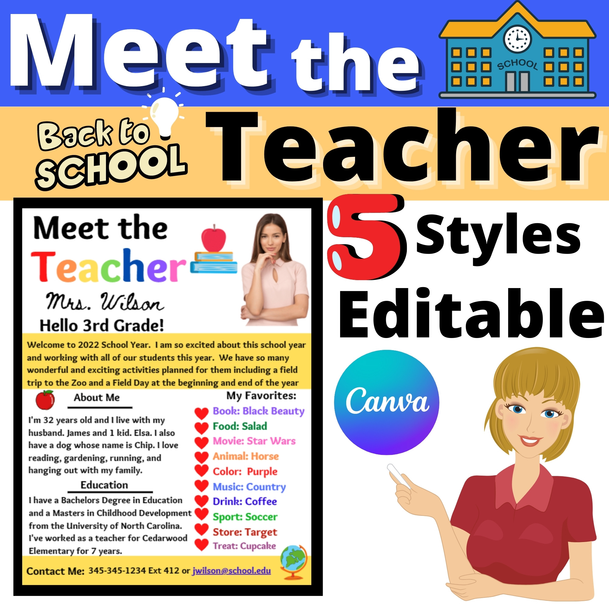 Meet the Teacher Back to School Letter Template Editable Canva Document ...