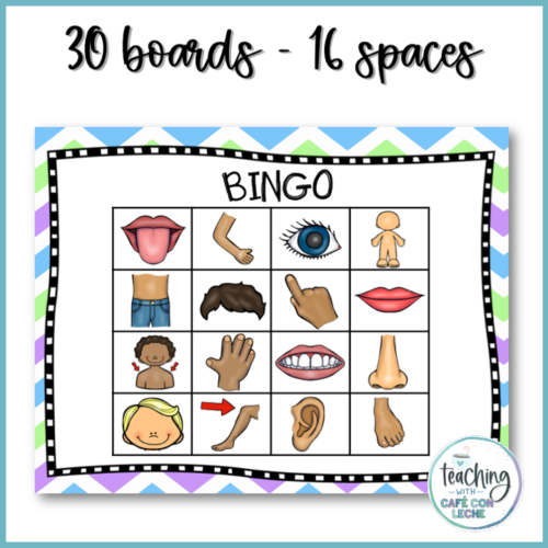 Bingo de las partes del cuerpo - Body Parts Bingo Game in Spanish ...