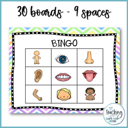 Bingo de las partes del cuerpo - Body Parts Bingo Game in Spanish ...