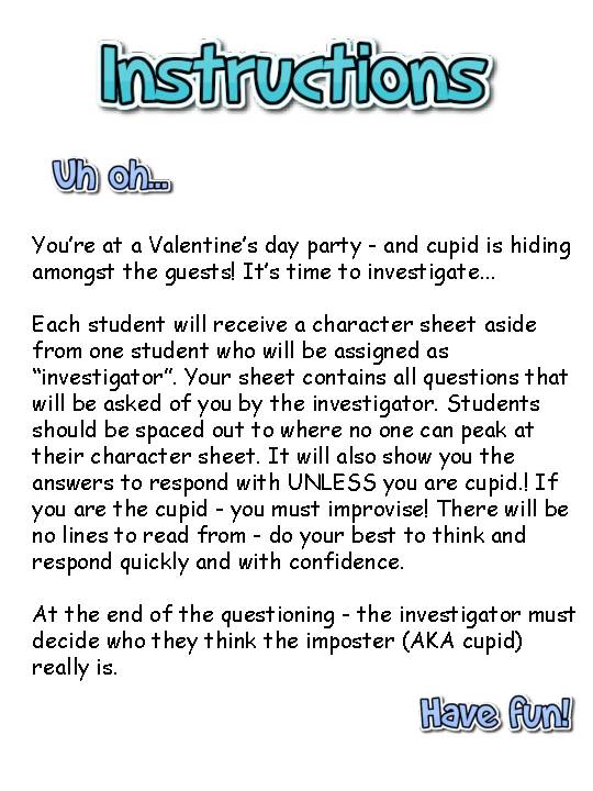 Valentine's Day Drama Club Theater Improv Game - Secret Cupid - Classful