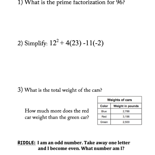 Grade 6 Math Warm-Up Problems - Classful