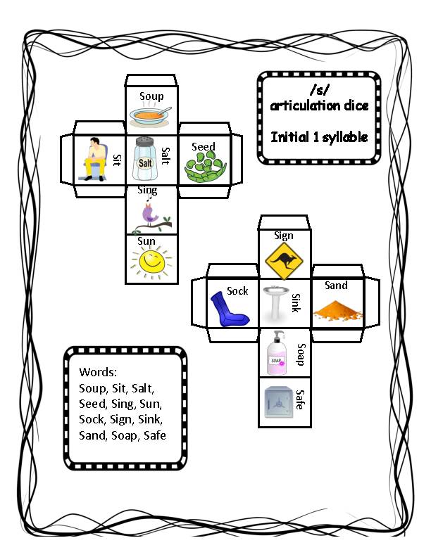 Articulation Dice /S/ -- 26 total dice -- Initial, Medial, Final ...