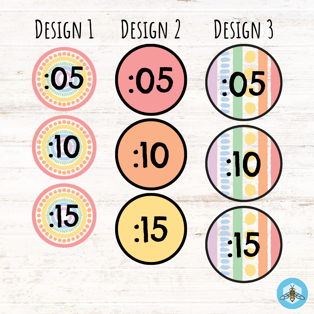 Pastel Rainbow Clock Number Labels - Classful