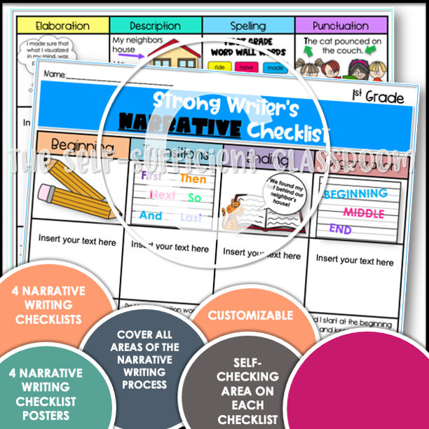 1st Grade Narrative Writing Checklist- EDITABLE - Classful