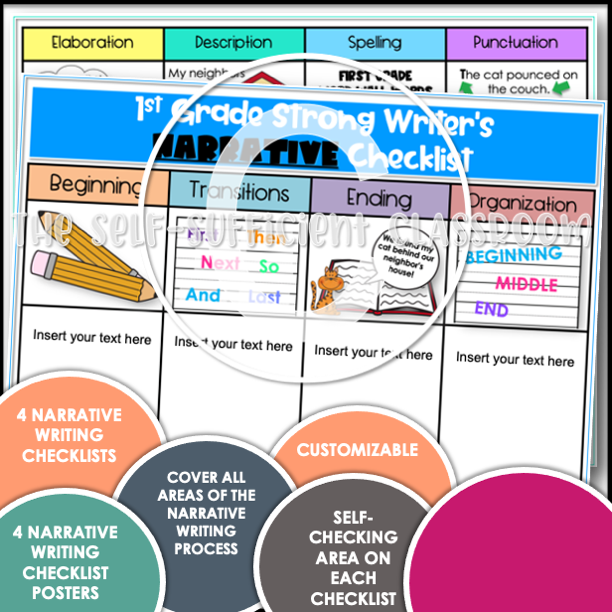 1st Grade Narrative Writing Checklist- EDITABLE - Classful