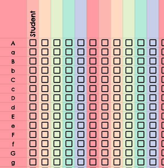 FREEBIE Pastel Rainbow Alphabet Data Tracking Google Sheets - Classful