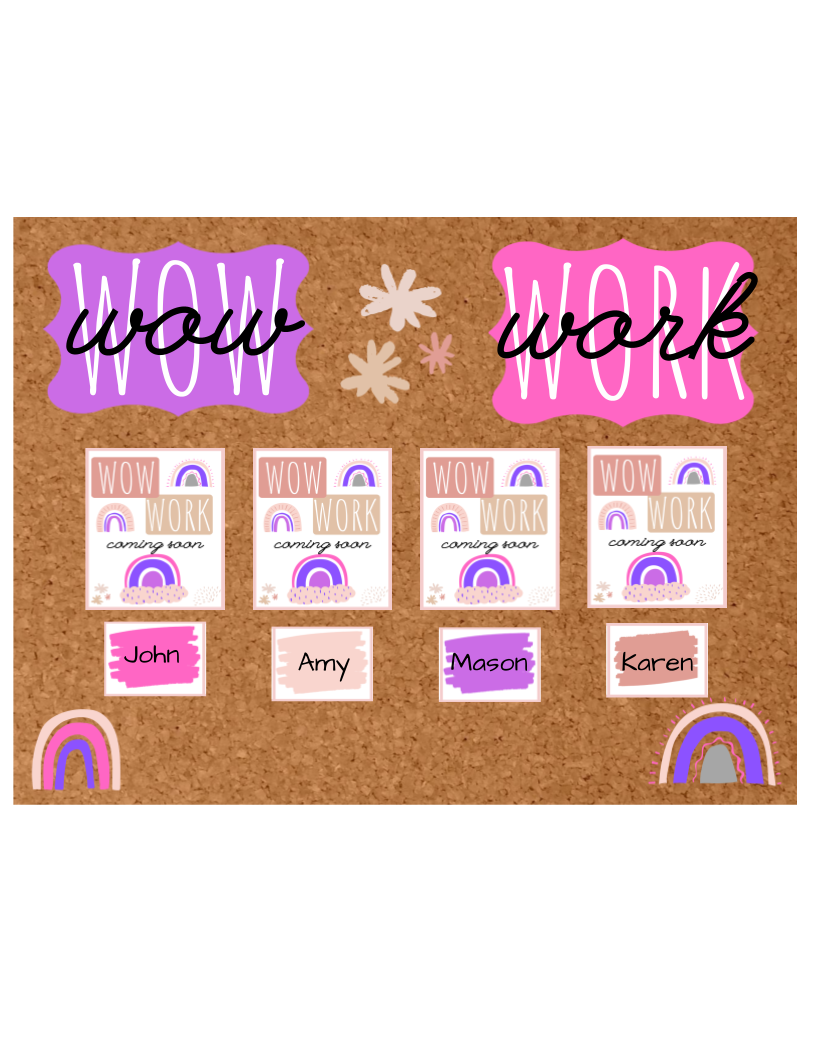 Boho Rainbow Theme - WOW Work - Bulletin Board - EDITABLE Pages - Classful