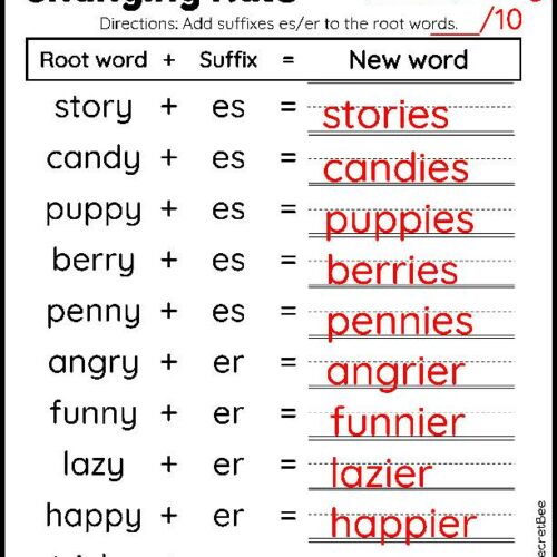 Changing Y to I Spelling Rule | Changing Rule Assessment - Classful