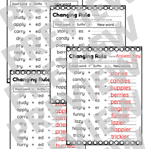 Changing Y to I Spelling Rule | Changing Rule Assessment - Classful