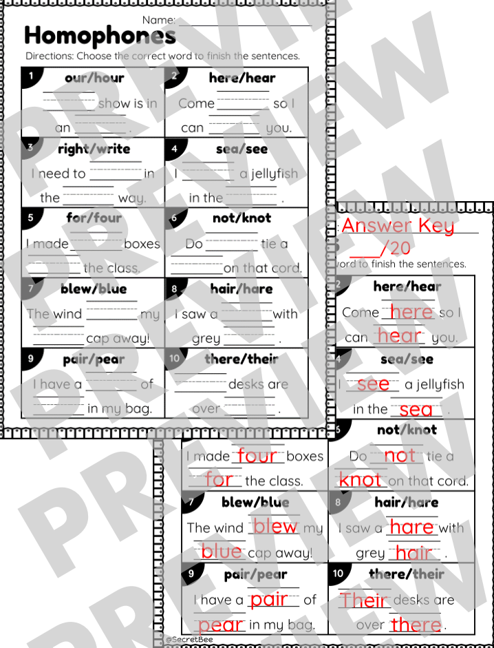 Homophones | Complete a sentence | Homophones Assessment - Classful