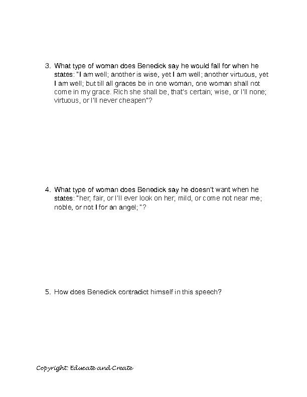 Much Ado About Nothing- Benedick Soliloquy Analysis Compare and ...