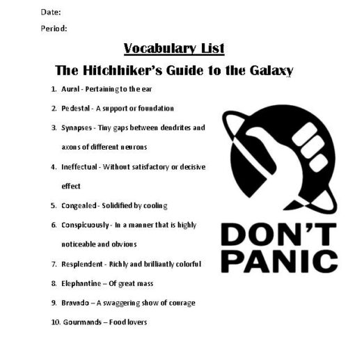 The Hitchhiker's Guide to the Galaxy Vocabulary - Classful
