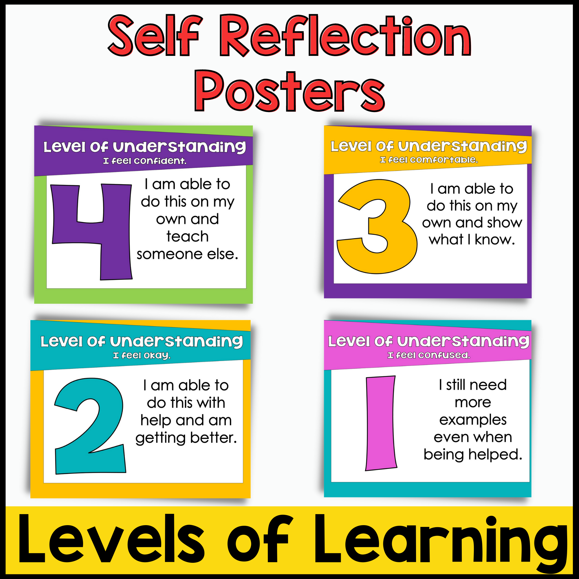 Student Self Reflection Levels of Learning | Bright and Bold Color ...
