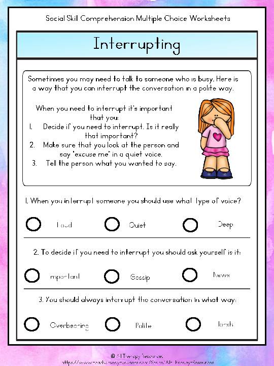 10 SOCIAL SKILL Reading Comprehension Mini Social Narrative - Engaging ...