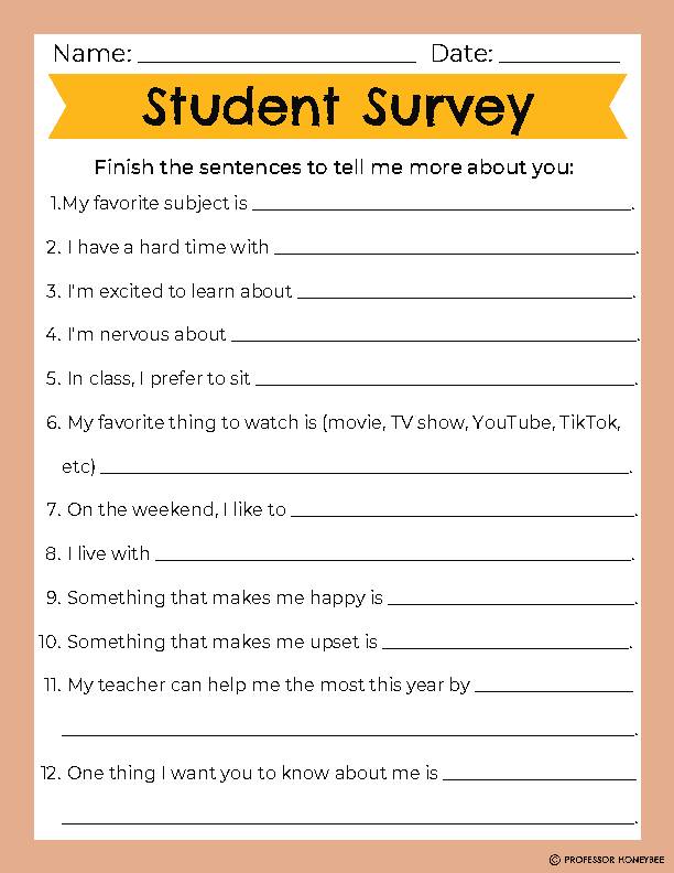 New Student Survey - Back to School Activity - Classful