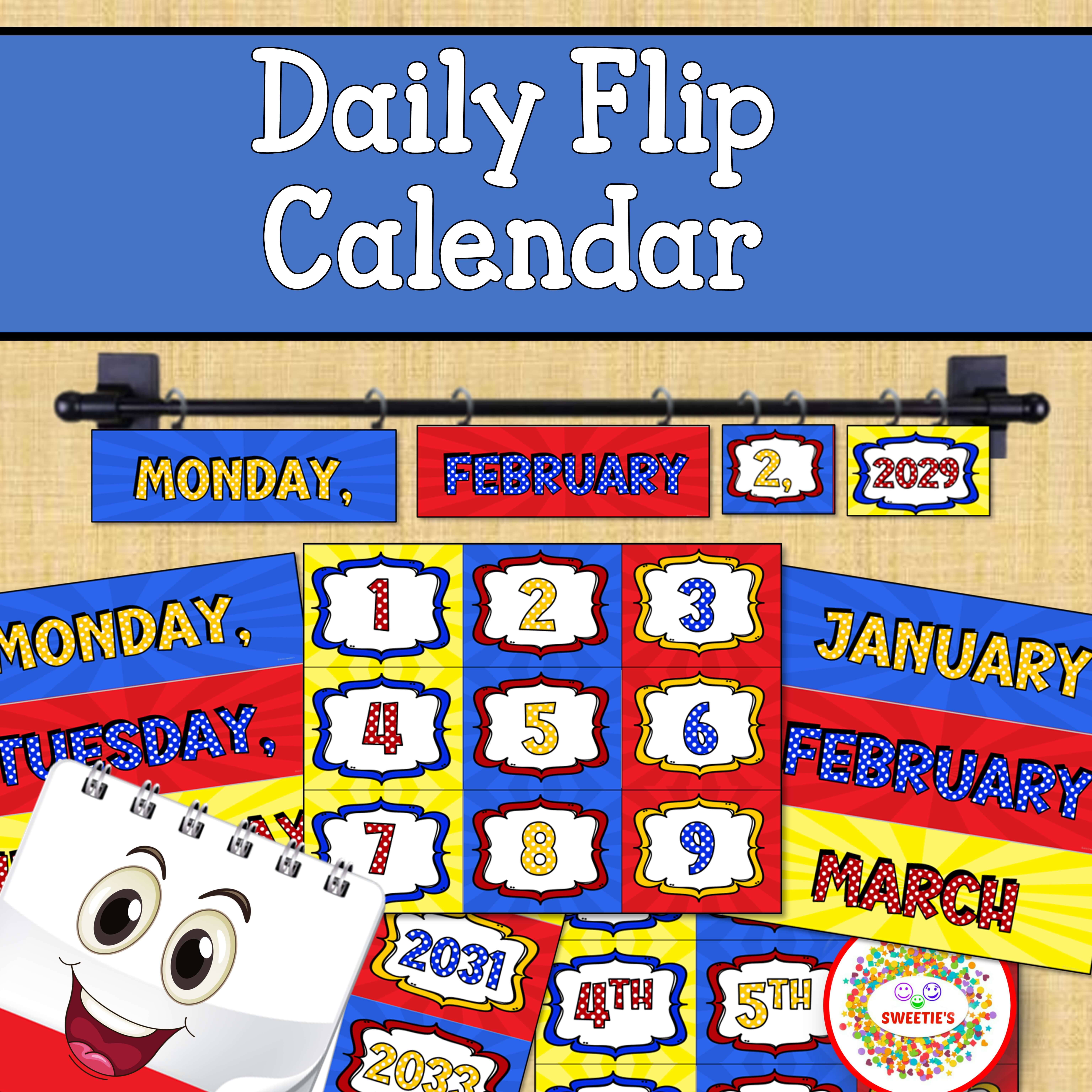 Daily Flip Calendar 2022 to 2051 Super Hero Theme - Classful