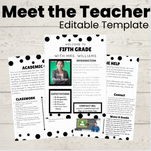 Editable Meet the Teacher/Back to School Letter Black & White Dots ...