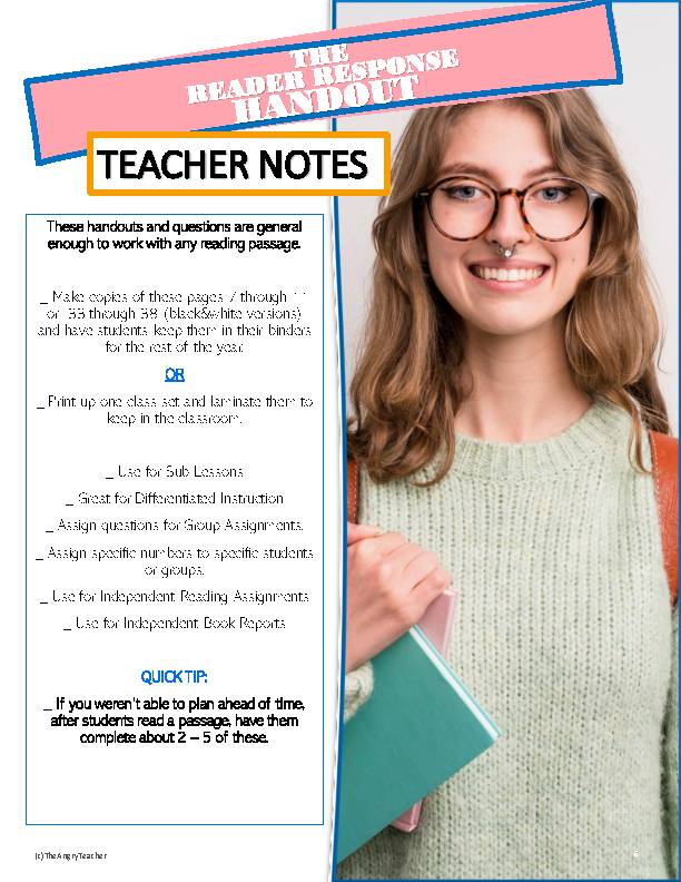 SECONDARY ENGLISH READER RESPONSE QUESTIONS [MINI-PACK] - Classful