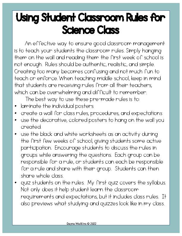 Class Rules For Classroom Management - Science - Classful