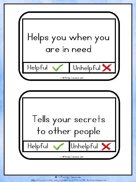 Helpful Vs Unhelpful Friendship Qualities Task Cards Social Skills