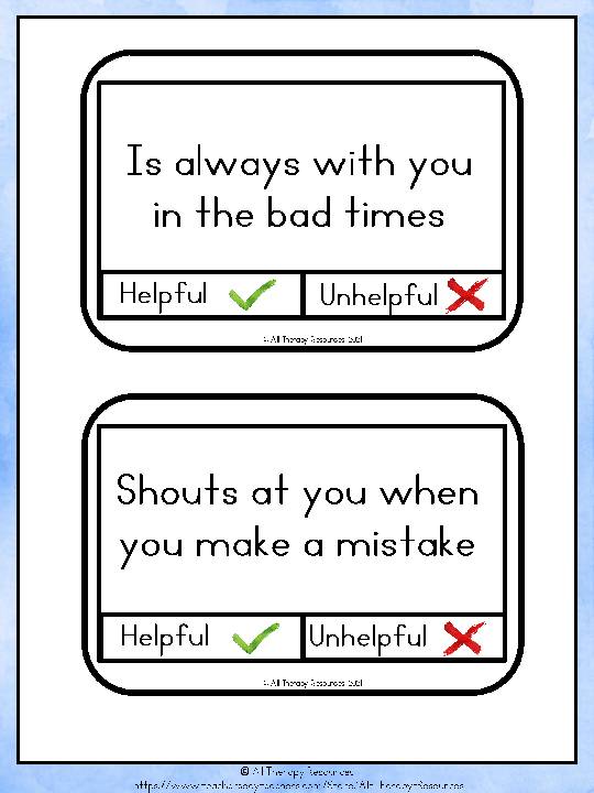 Helpful vs Unhelpful Friendship Qualities Task Cards - Social Skills ...