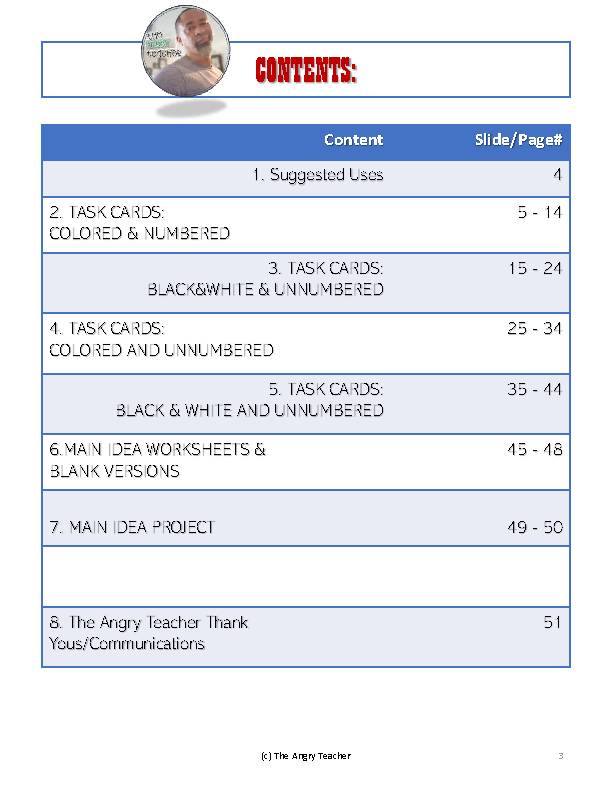 HIGH SCHOOL QUESTION STEM TASK CARDS- [MAIN IDEA] - Classful