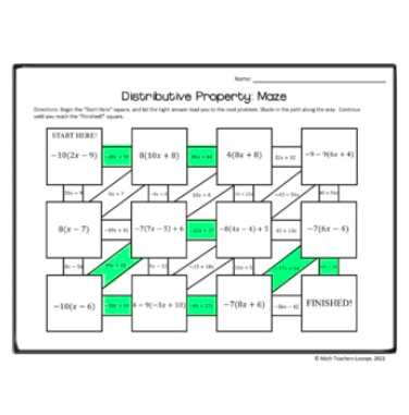 Distributive Property- Riddle and Maze Activity - Classful