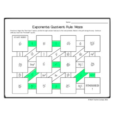 Exponent Rules- Riddle and Maze Activities - Classful
