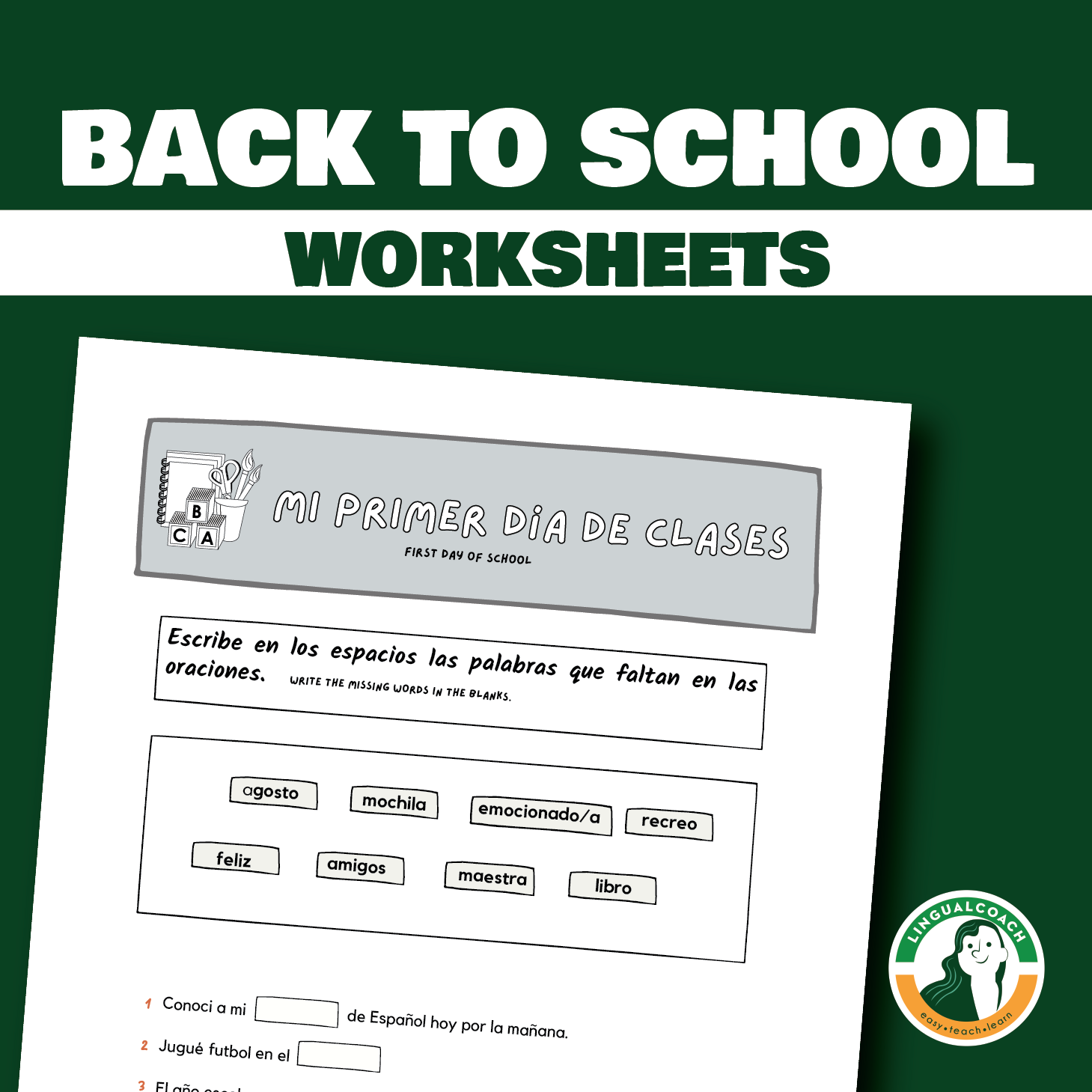 Spanish Back to School Worksheets (Regreso a clases) - Classful