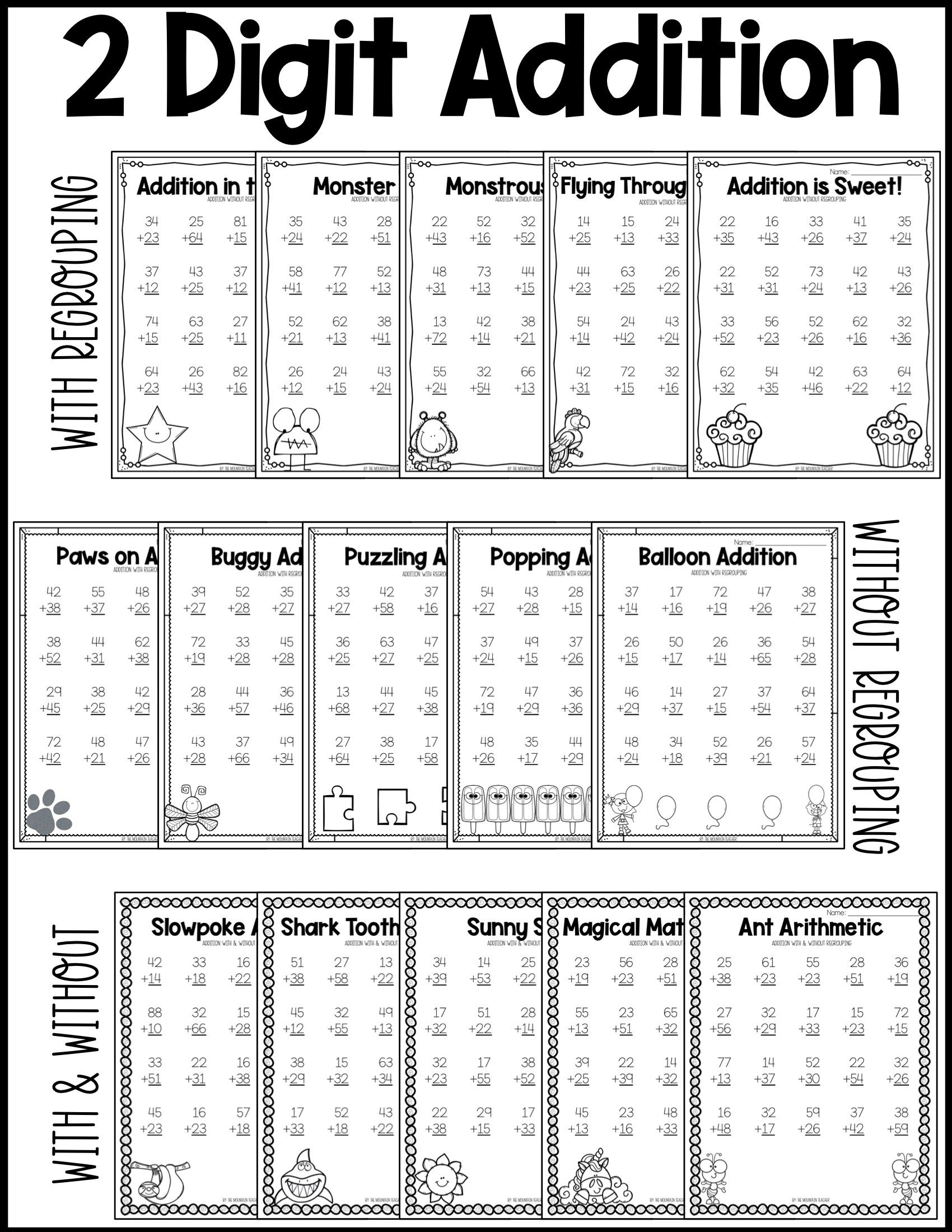 2 and 3 Digit Addition and Subtraction Worksheets BUNDLE - Classful
