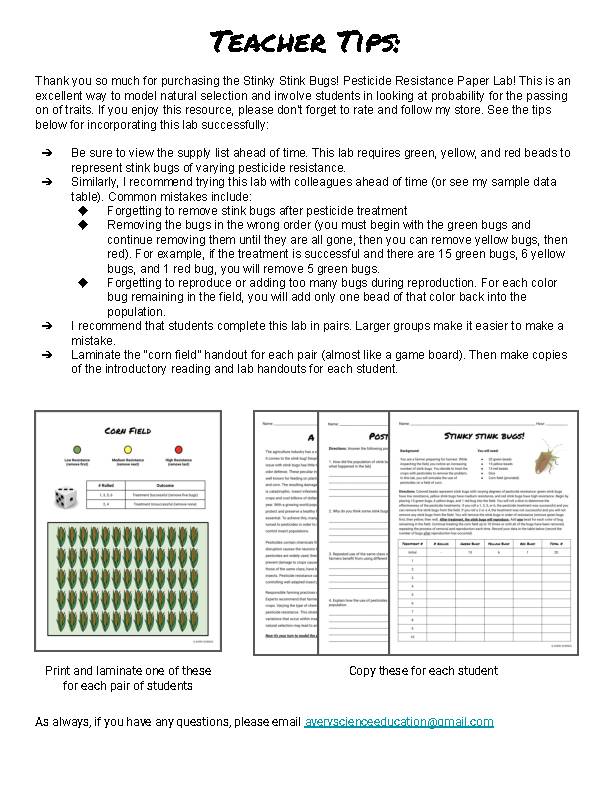 Natural Selection Pesticide Resistance Simulation Paper Lab - Classful