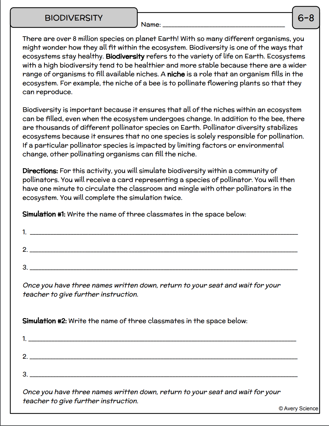 Biodiversity Pollinator Simulation Activity - Classful