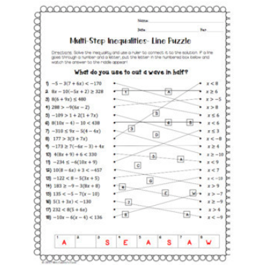 Multi-Step Inequalities- Riddle and Maze Activity - Classful