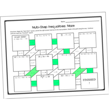 Multi-Step Inequalities- Riddle and Maze Activity - Classful
