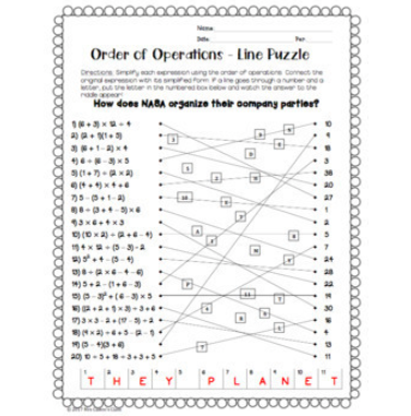 Order Of Operations Puzzle Worksheets