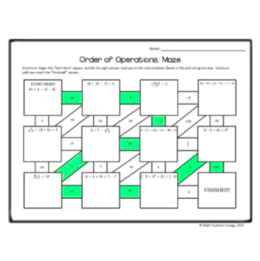 Order of Operations- Riddle and Maze Activity - Classful