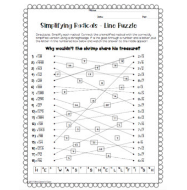 Simplifying Radicals- Riddle and Maze Activity - Classful