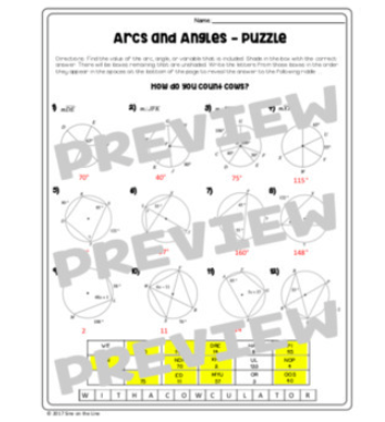 Geometry Circle Theorems- Central and Inscribed Angles - Riddle and ...