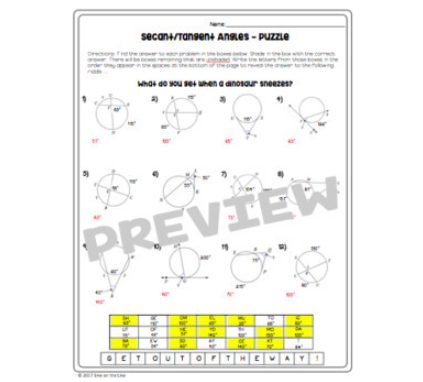 Geometry Circle Theorems- Secant and Tangent Angles - Riddle and Maze ...