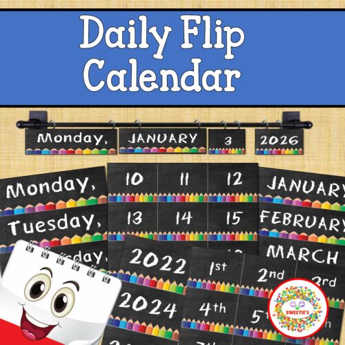 Daily Flip Calendar 2022 to 2051 Chalk Pencils Theme - Classful