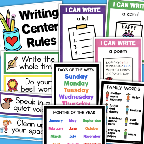 Classroom WRITING CENTER Posters Themed Word Lists Anchor Charts Banner ...