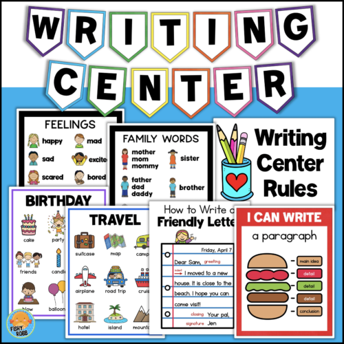 Classroom WRITING CENTER Posters Themed Word Lists Anchor Charts Banner ...