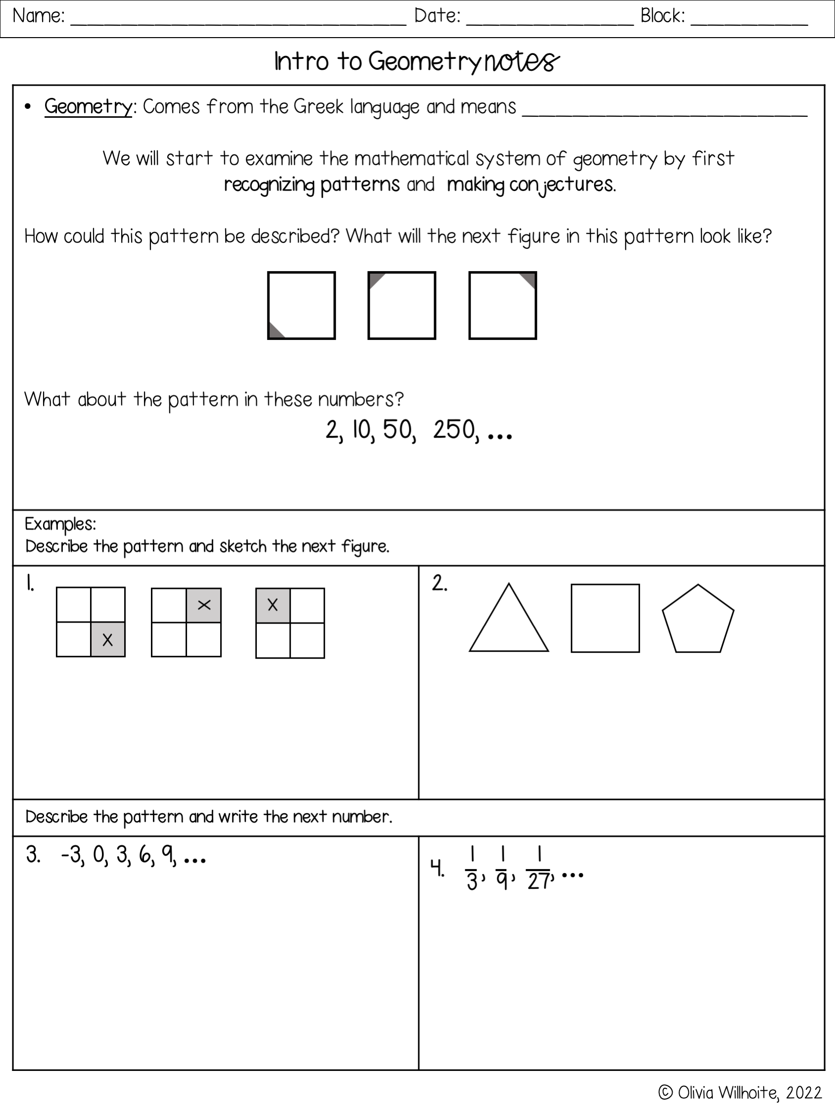Geometry Unit 1 - Intro to Geometry - Notes and Worksheets - Classful