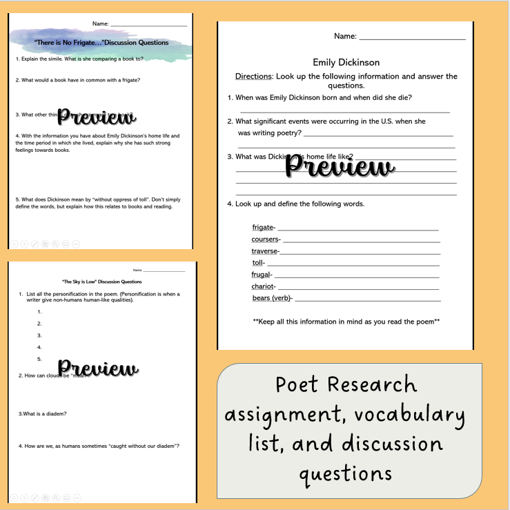 Emily Dickinson Middle School Poetry Lesson and Worksheets - Classful