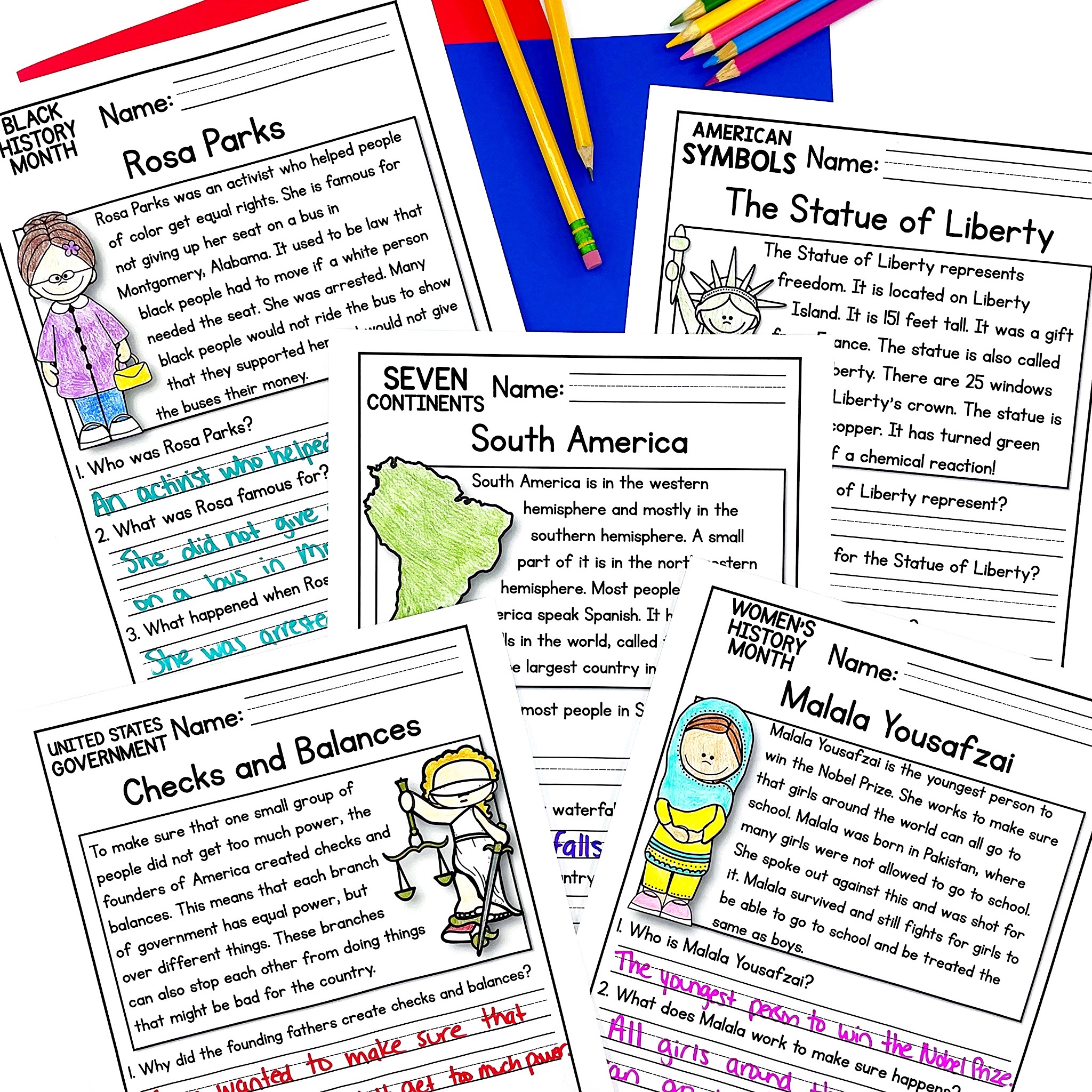 Social Studies Reading Comprehension Passages Bundle K-2 - Classful